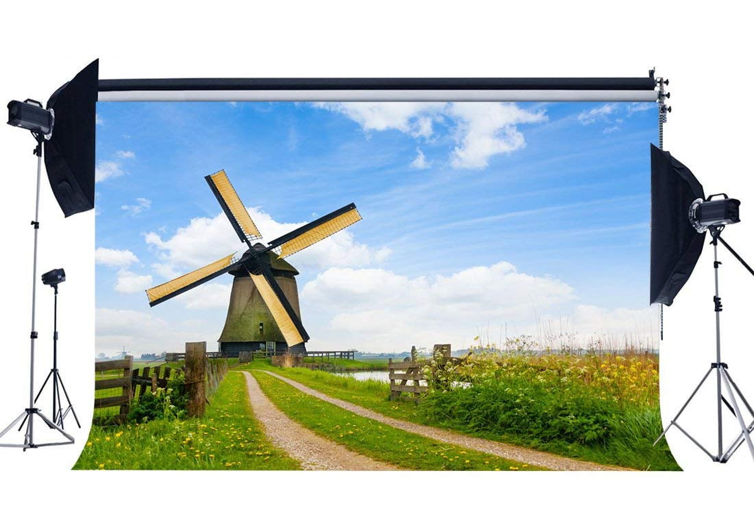 ABPHOTO 7x5ft Dutch Windmill Backdrop Lighthouse Spring Backdrops River ...
