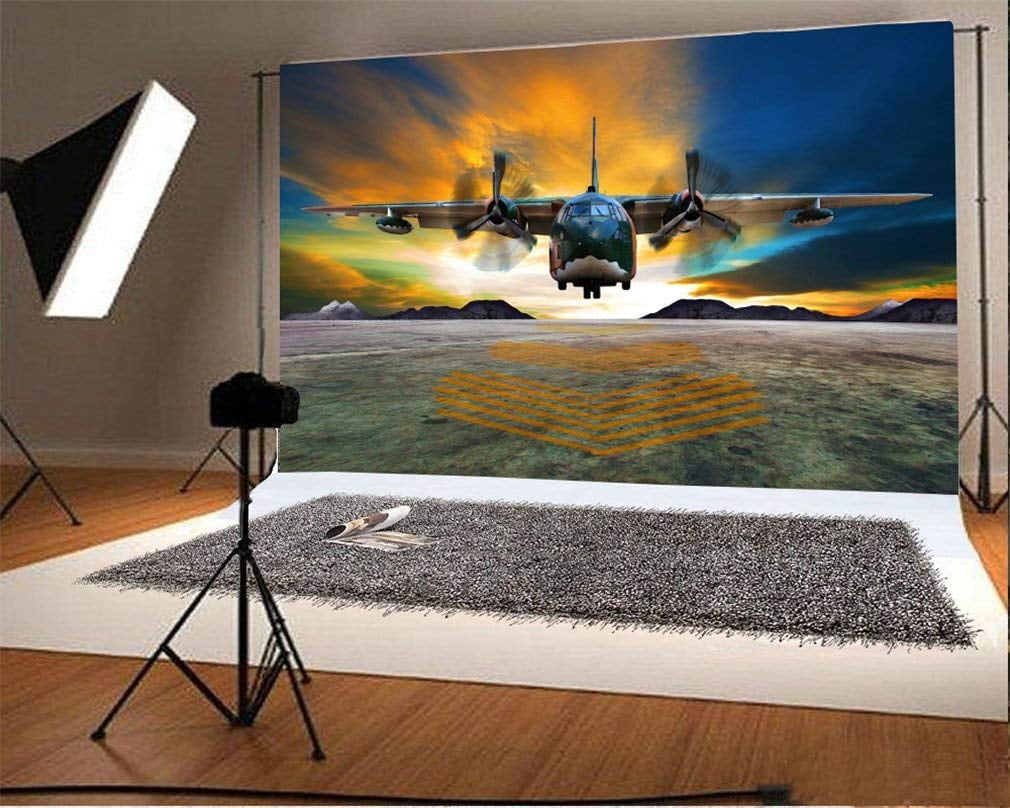 ABPHOTO 7x5ft Photography Backdrop Airplane Take Off Yellow Line Blue ...