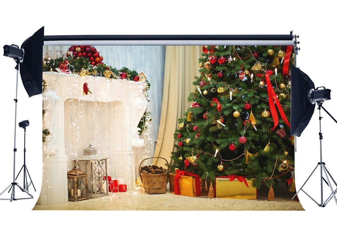ABPHOTO 7x5ft Photography Backdrop Merry Christmas Ball Gifts Fireplace ...