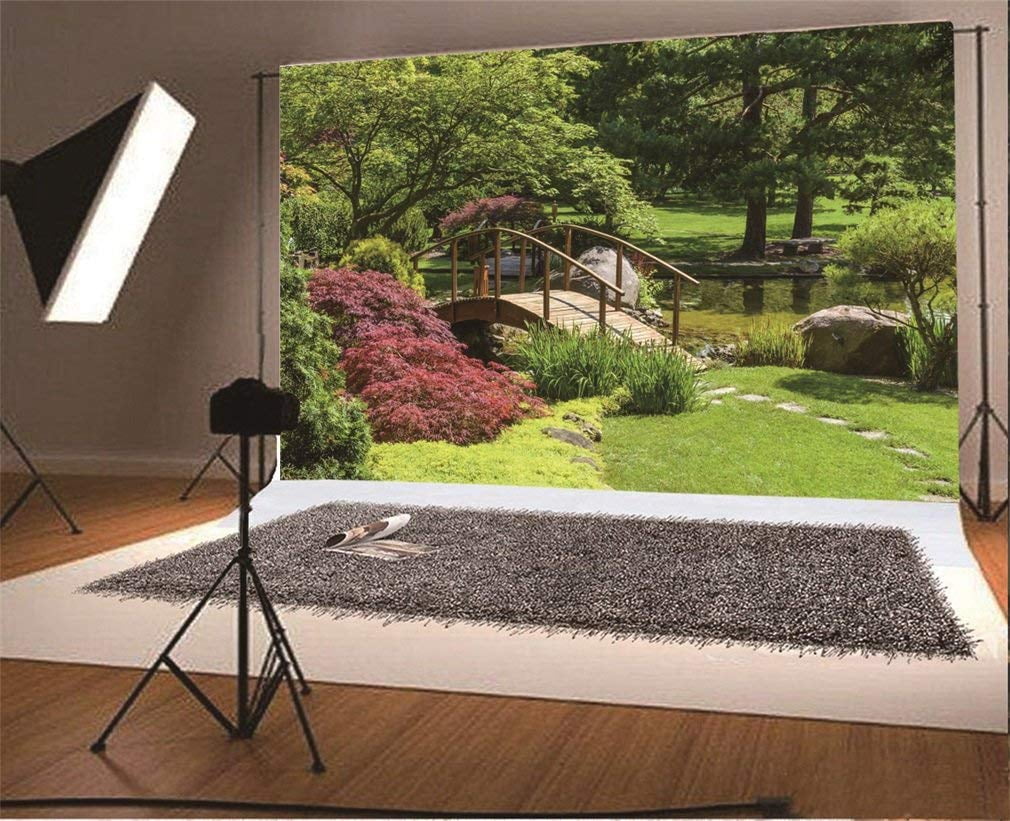 ABPHOTO 7x5ft Photography Backdrop Nature Park Trees Bridge Grass Field ...