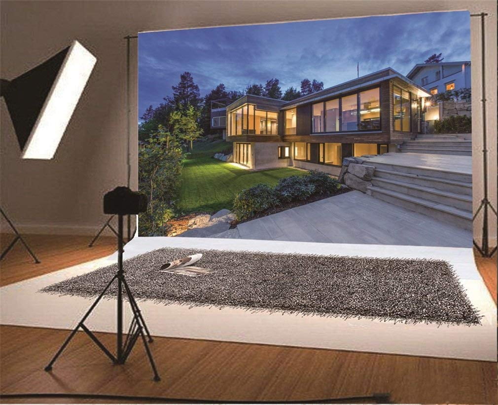 ABPHOTO 7x5ft Photography Backdrop Ric House Shining Lights Trees Grass ...