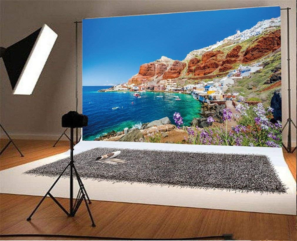 ABPHOTO 7x5ft Photography Backdrop Seaside Old Harbor of Ammoudi Greece ...