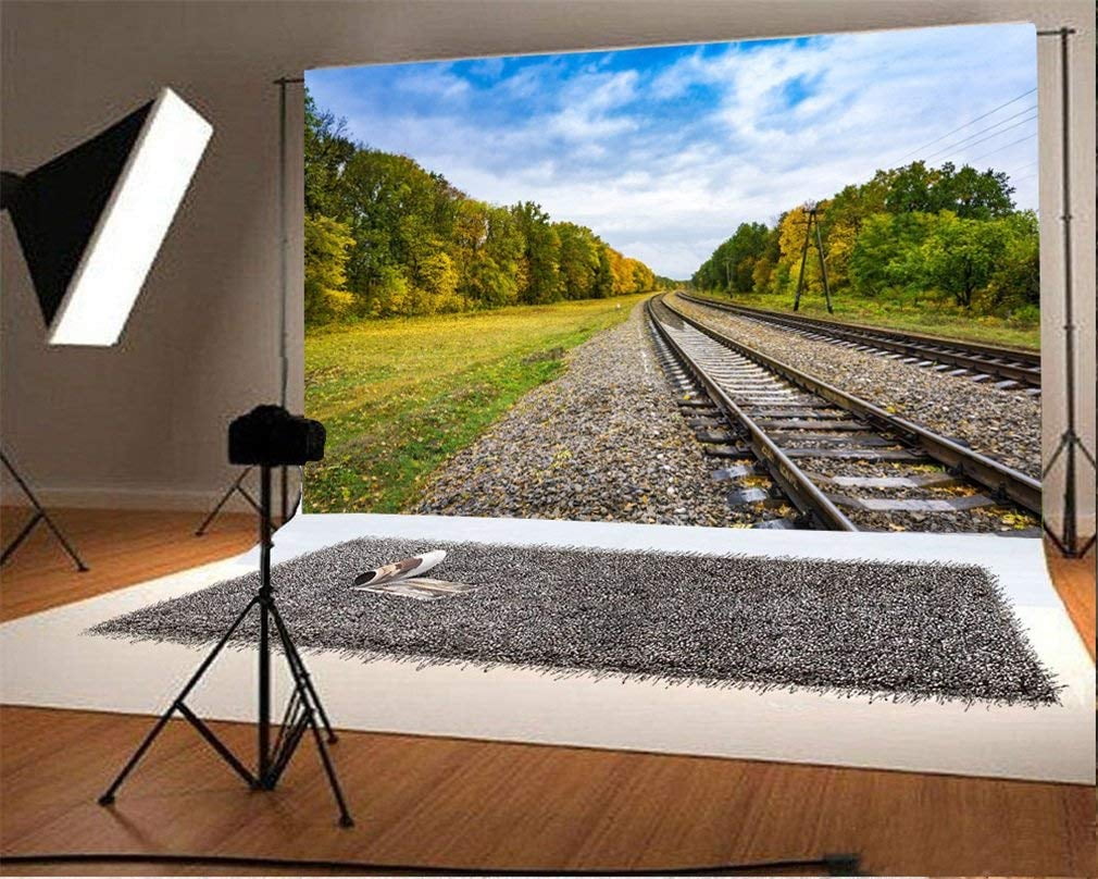 ABPHOTO 7x5ft Photography Backdrop Spring Railroad Tracks Trees Green ...