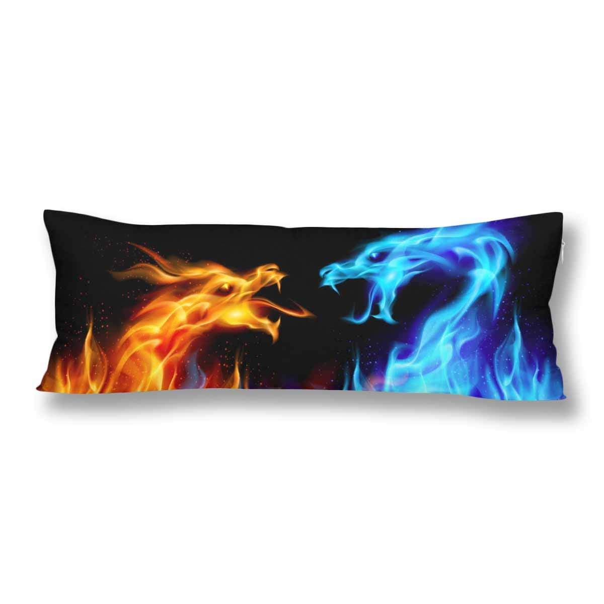 ABPHOTO Blue Red Fiery Dragons Body Pillow Covers Pillowcase Throw ...