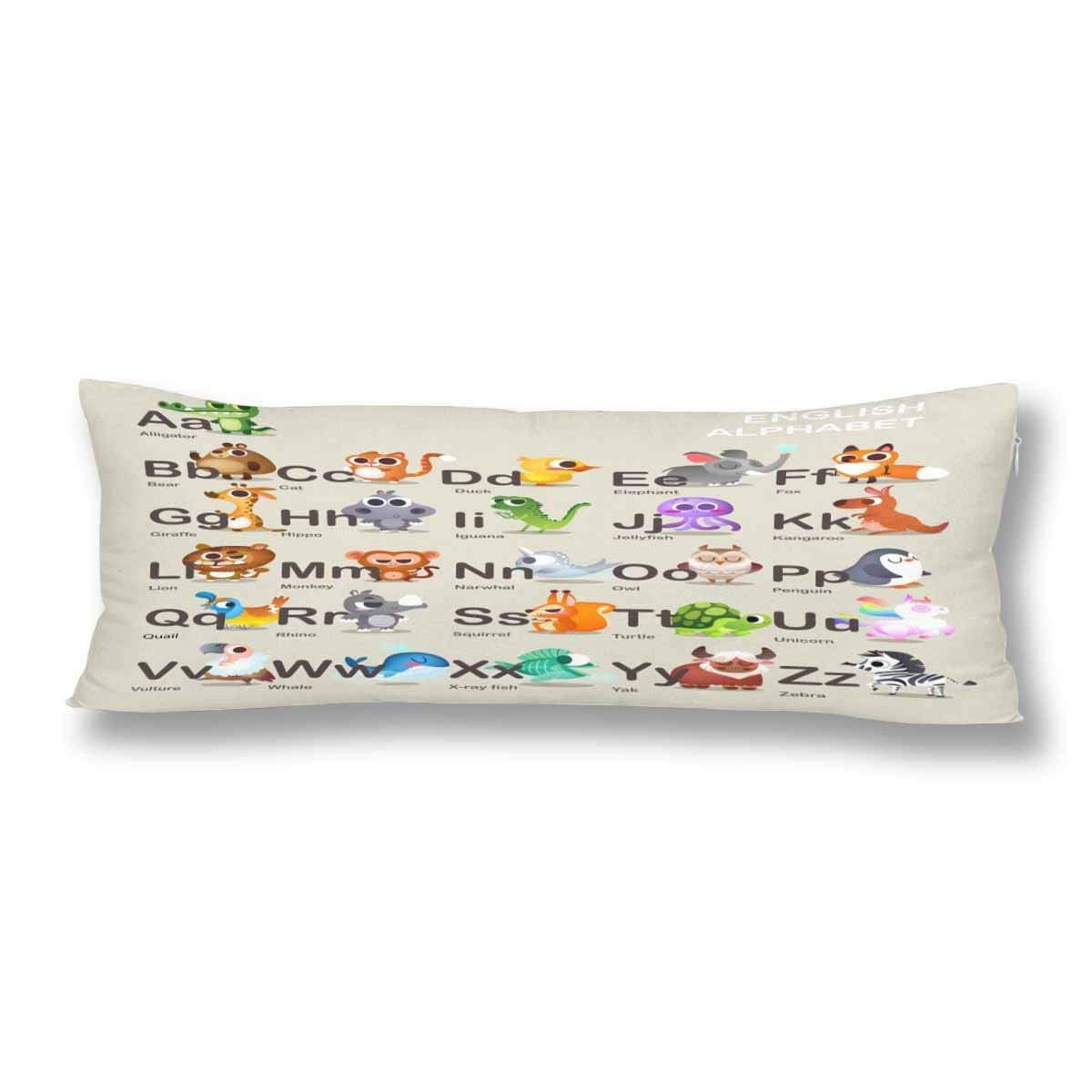 ABPHOTO English Animal Alphabet Body Pillow Covers Pillowcase 20x60 ...