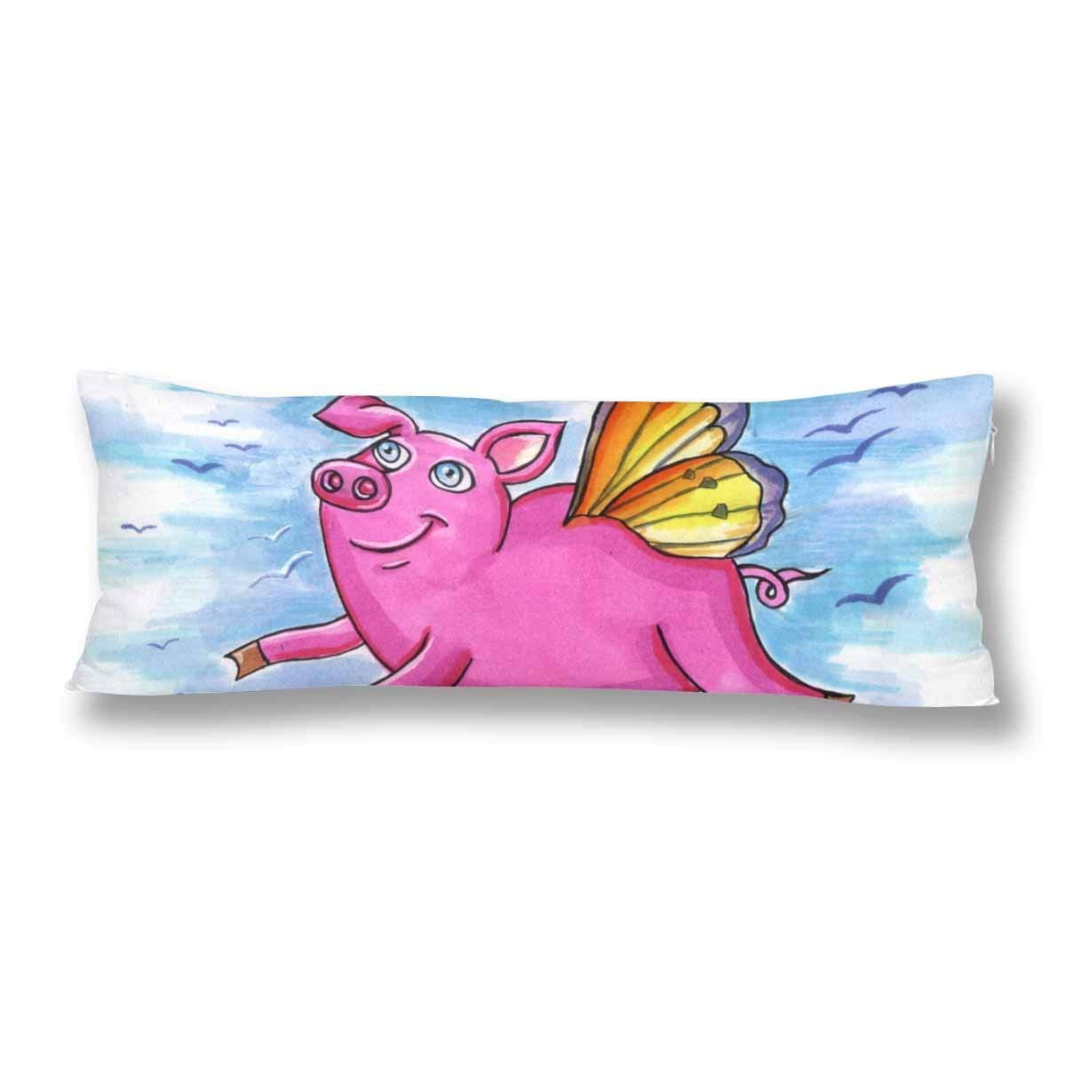 ABPHOTO Flying Pig Body Pillow Covers Pillowcase 20x60 inch Funny ...