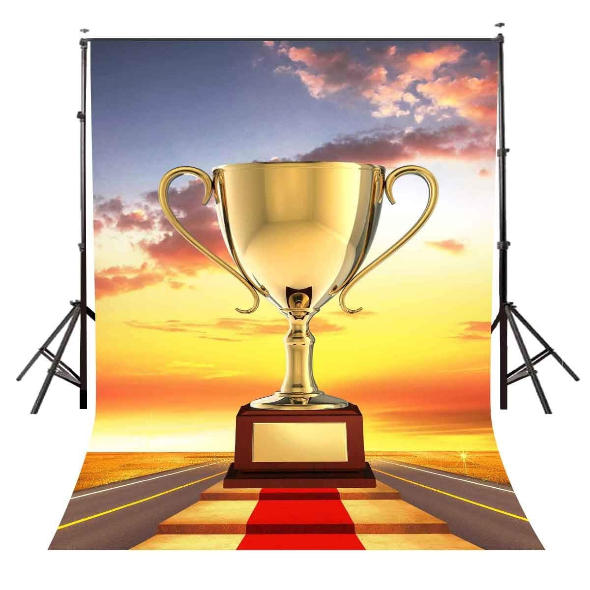 ABPHOTO Polyester 5x7ft A Huge Golden Trophy Backdrop Stairs Leading to ...