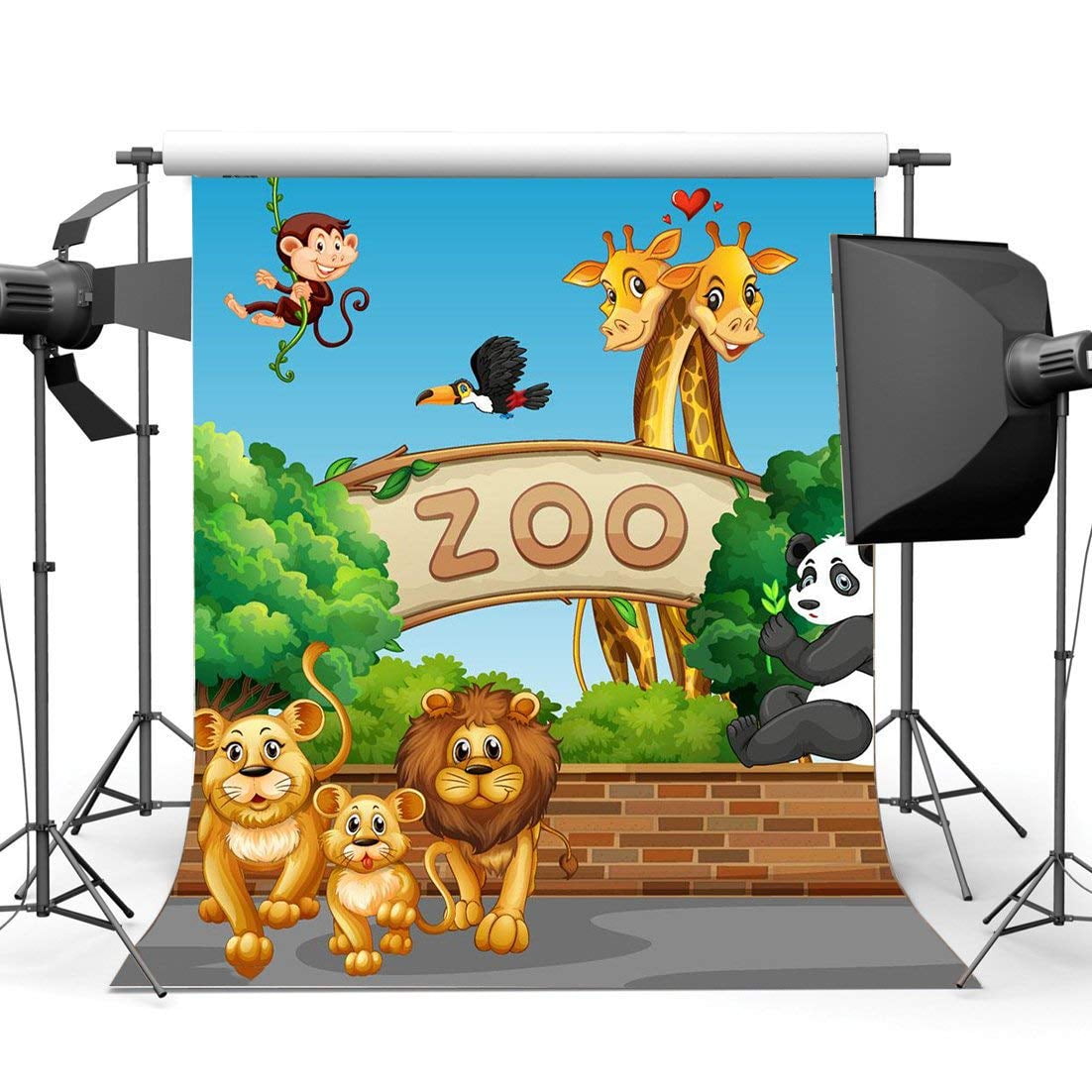 ABPHOTO Polyester 5x7ft Animals Zoo Backdrop Cartoon Backdrops Tiger ...