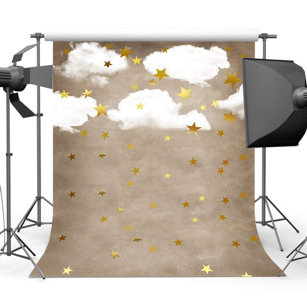 ABPHOTO Polyester 5x7ft Backdrops Golden Stars White Clouds Background ...