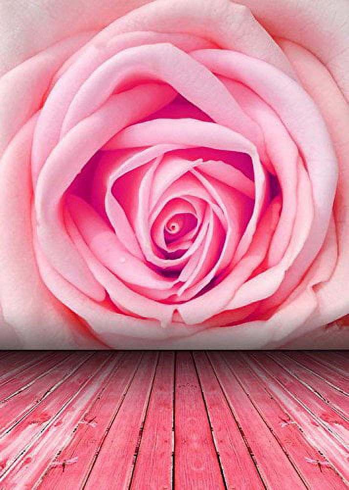 ABPHOTO Polyester 5x7ft Big Pink Rose Flower Romantic Wood Floor ...