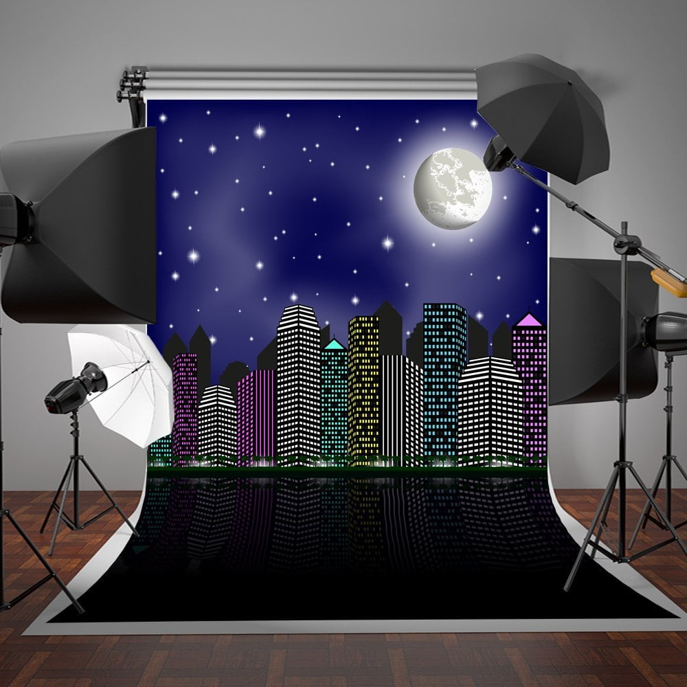ABPHOTO Polyester 5x7ft Black Photography Backdrop Super City Light ...