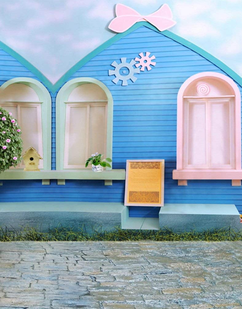 ABPHOTO Polyester 5x7ft Blue House Wooden Floor Photography Backdrops ...