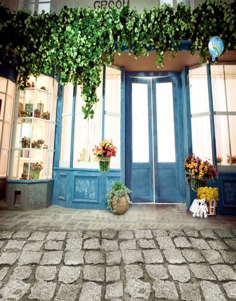 ABPHOTO Polyester 5x7ft Brick Floor Flowers Green Leaves House ...