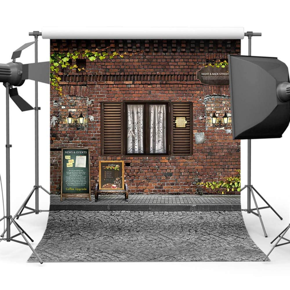 ABPHOTO Polyester 5x7ft Brick Wall Backdrop Wooden Windown Billboards ...