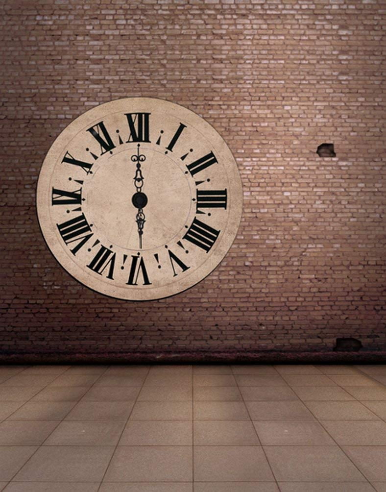 ABPHOTO Polyester 5x7ft Brick Wall Clock Photography Backdrops Photo ...