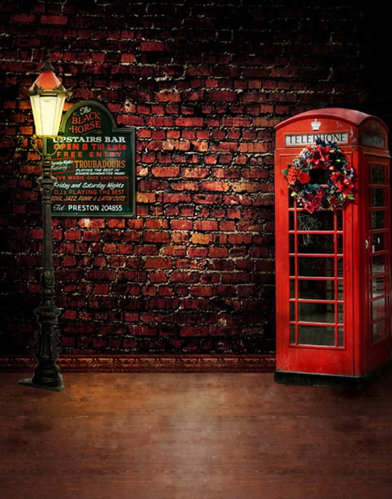 ABPHOTO Polyester 5x7ft Brick Wall Telephone Booth Photography ...