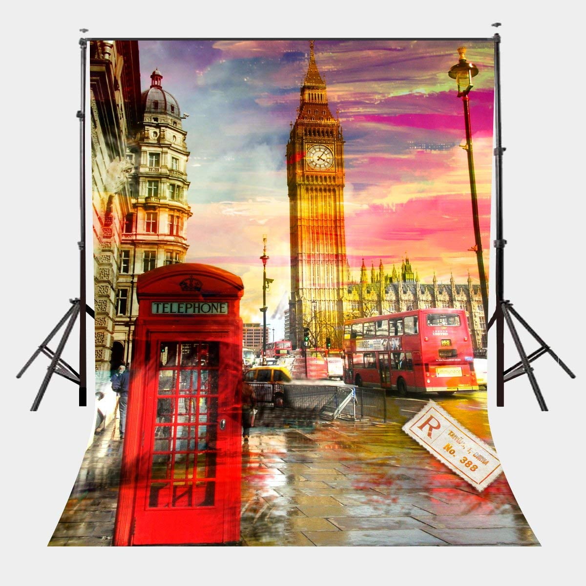 ABPHOTO Polyester 5x7ft Bustling Street Scene Backdrop Red Phone Booth ...