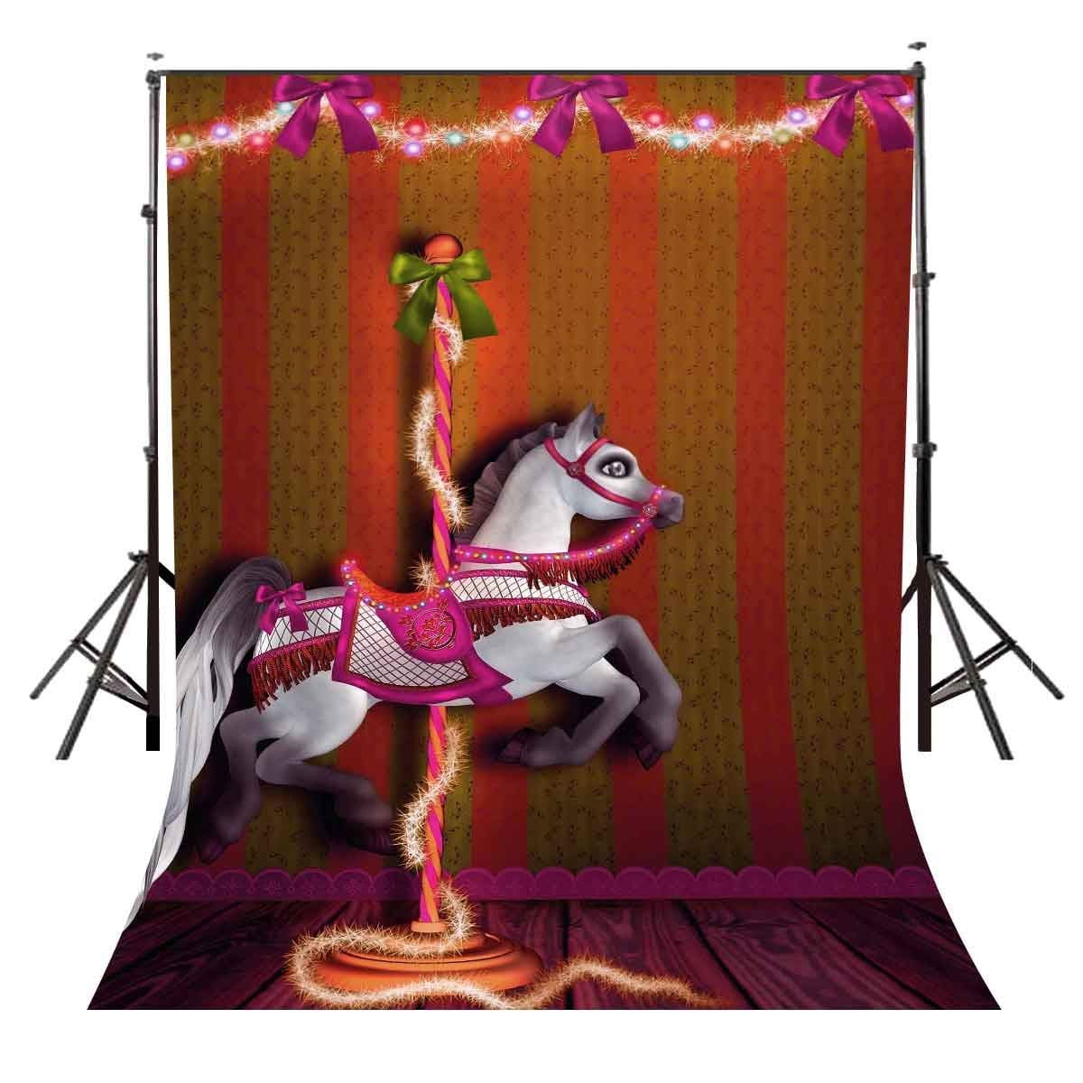 ABPHOTO Polyester 5x7ft Carousel Backdrop Happy Carousel Children's ...