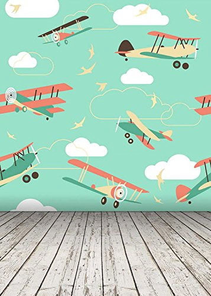 ABPHOTO Polyester 5x7ft Cartoon Plane Airplane Wood Floor Photography ...