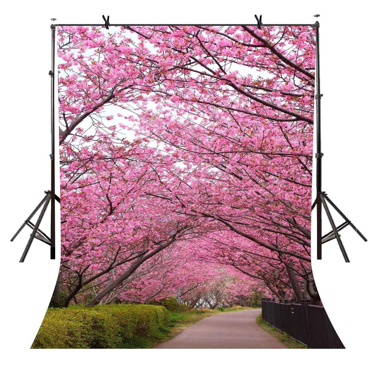 ABPHOTO Polyester 5x7ft Cherry Backdrop Cherry Blossom Scenery ...
