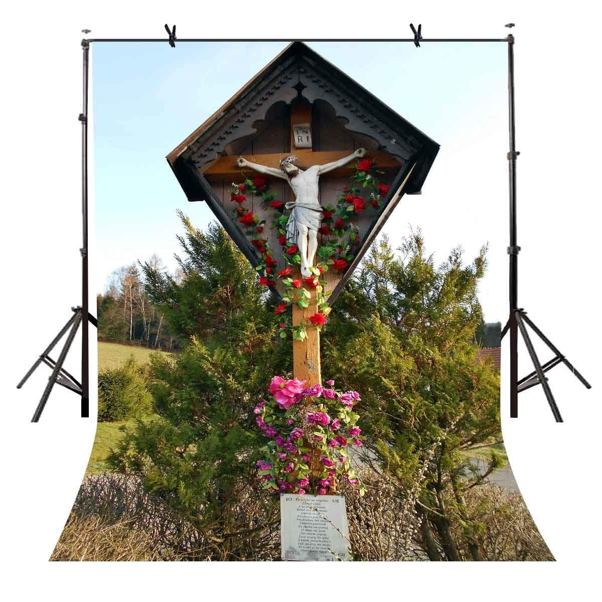 ABPHOTO Polyester 5x7ft Christ Crucifix Backdrop Famous Christ Crucifix ...