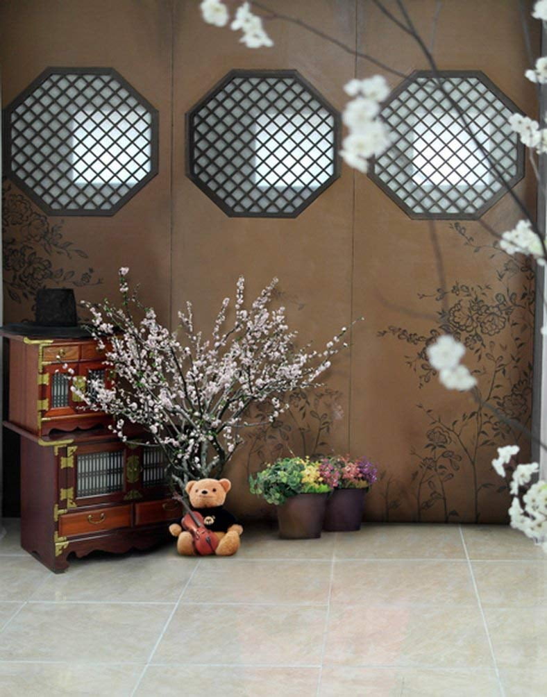 ABPHOTO Polyester 5x7ft Cute Bear Flowers Living Room Photography Backdrops Photo Props Studio ...