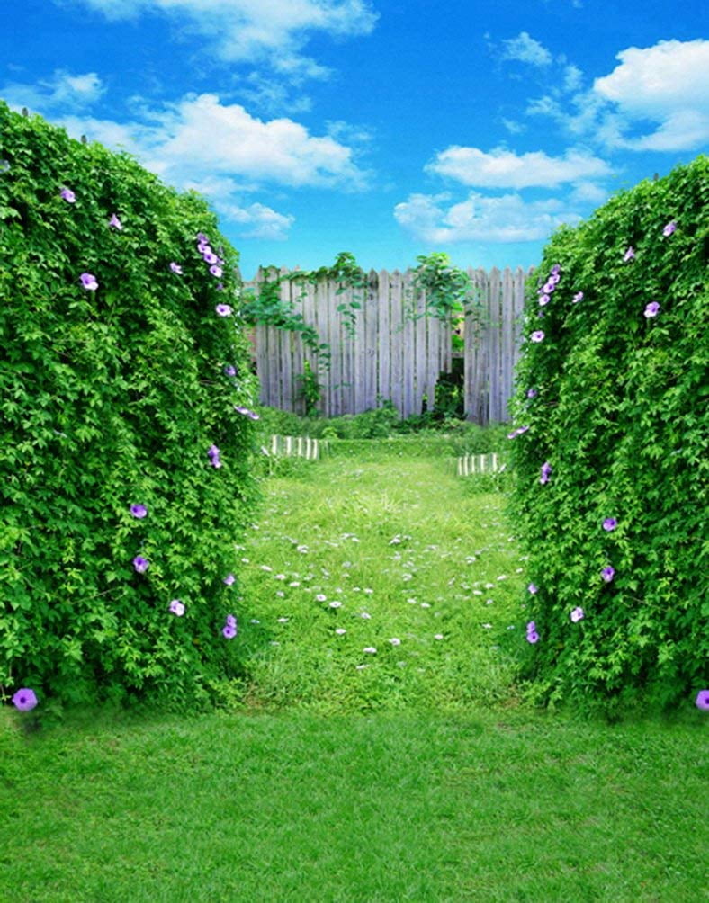 ABPHOTO Polyester 5x7ft Fence Green Tree Lawn Photography Backdrops ...