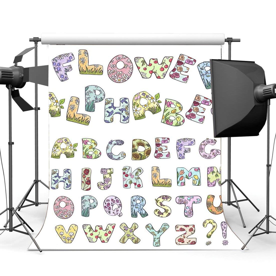 ABPHOTO Polyester 5x7ft Flower Alphanet Letters Backdrop Hand Drawing ...