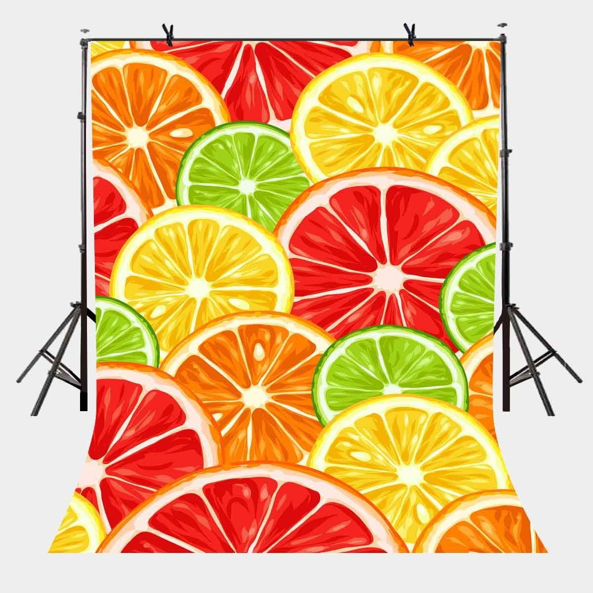 ABPHOTO Polyester 5x7ft Fruit Slice Backdrop Orange Lemon Fruit Slice ...