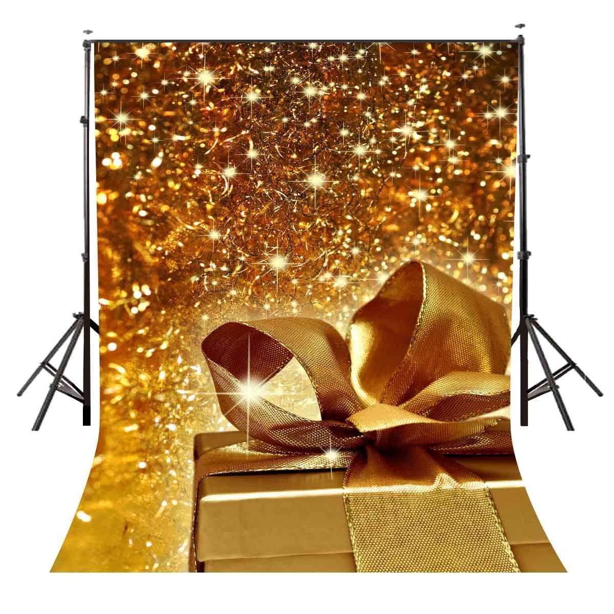 ABPHOTO Polyester 5x7ft Gift Box Backdrop Shining Dreamy Golden Gift ...
