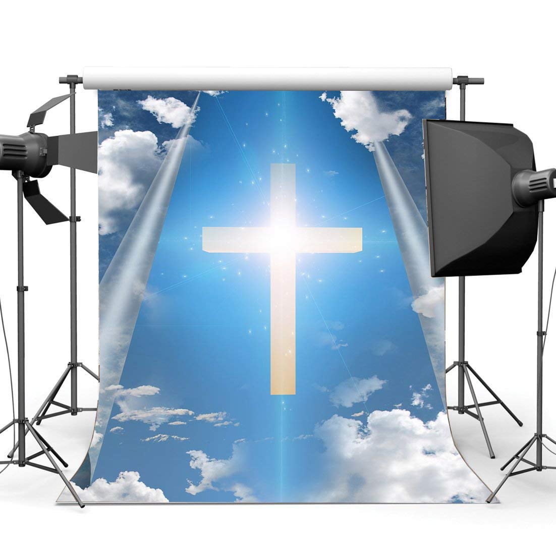 ABPHOTO Polyester 5x7ft Glitter Cross Heaven Backdrop Resurrection of ...