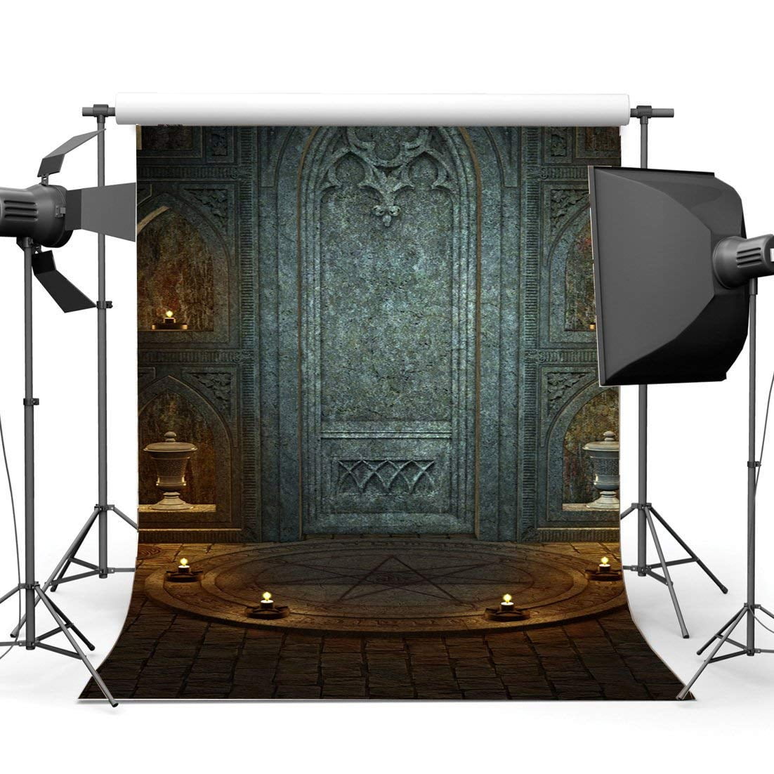 ABPHOTO Polyester 5x7ft Gothic Backdrop Red Candles Metal Star Shabby ...