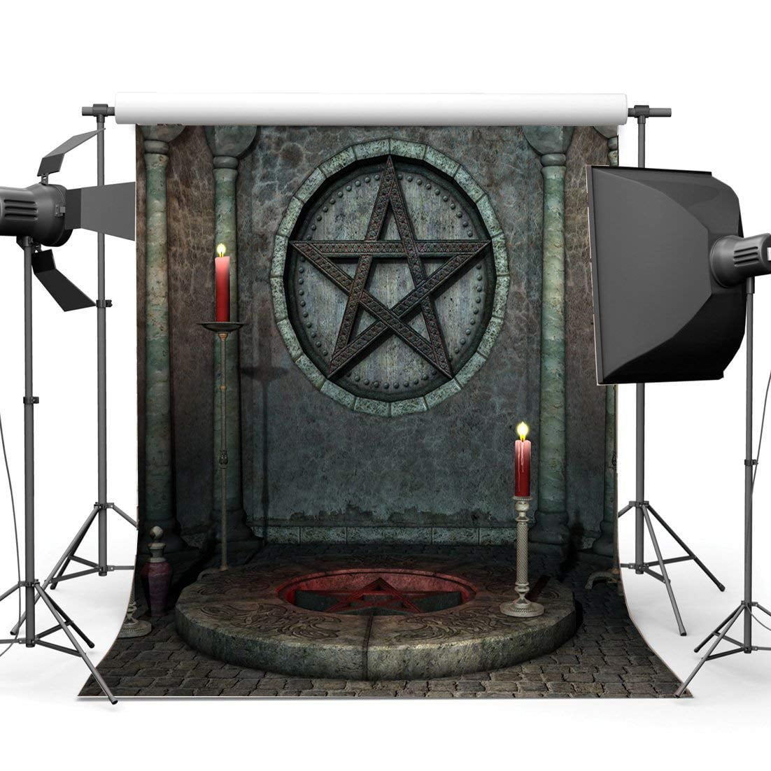 ABPHOTO Polyester 5x7ft Gothic Backdrop Red Candles Metal Star Shabby ...