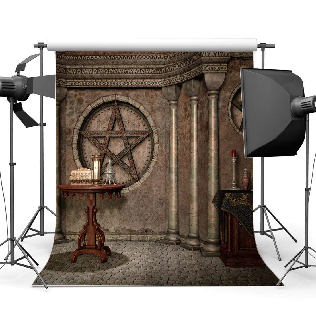 ABPHOTO Polyester 5x7ft Gothic Backdrop Red Candles Metal Star Shabby ...