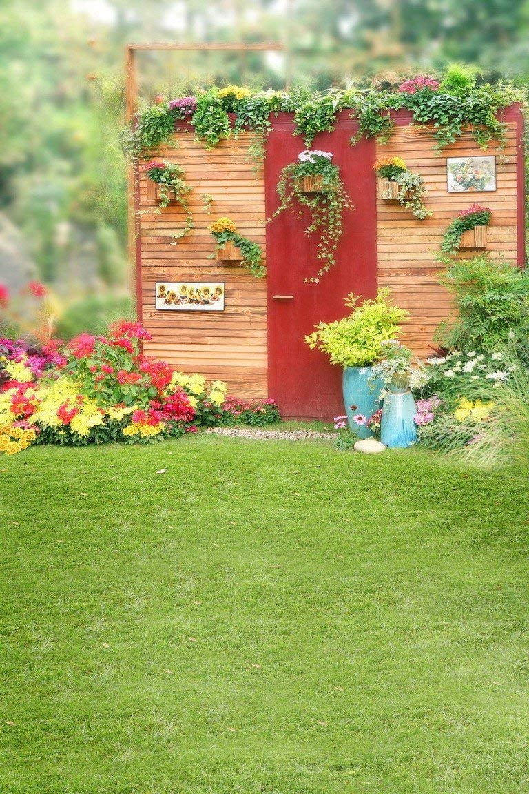 ABPHOTO Polyester 5x7ft Green Grass Lawn Door Nature Scenery Studio ...
