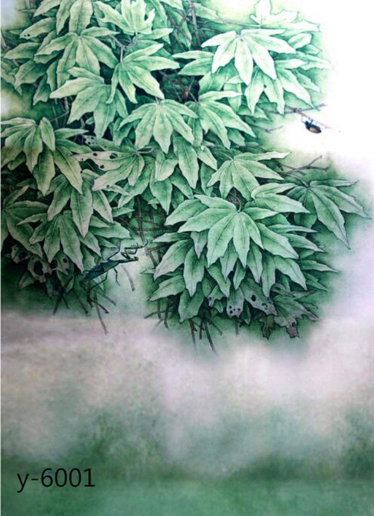 ABPHOTO Polyester 5x7ft Green Leaves Painting Photography Backdrops ...
