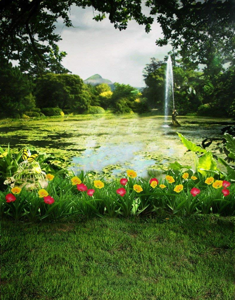 ABPHOTO Polyester 5x7ft Green Trees Forest Field Garden Nature Scenery ...