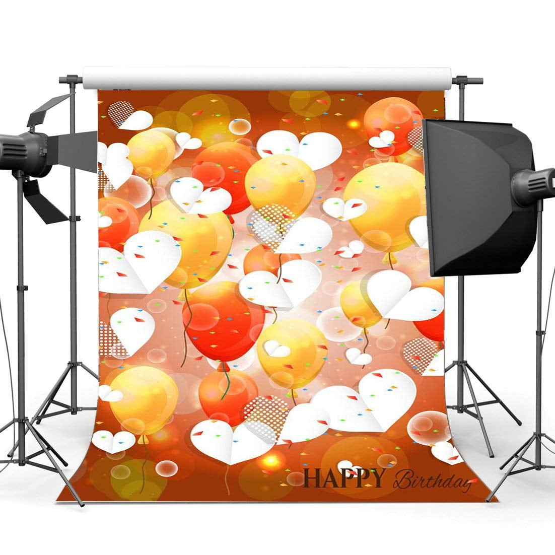 ABPHOTO Polyester 5x7ft Happy Birthday Backdrop Balloons Bokeh Glitter ...