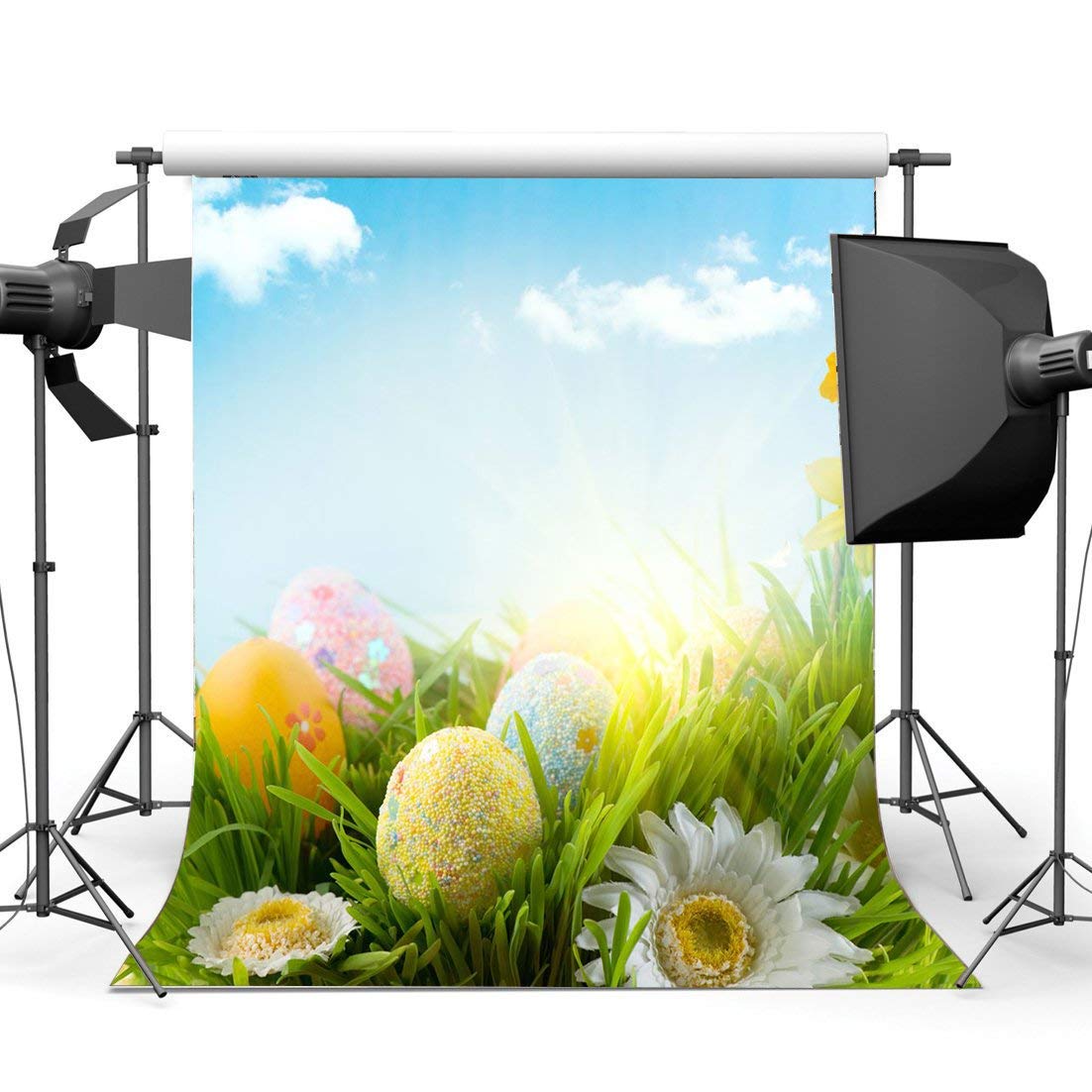 ABPHOTO Polyester 5x7ft Happy Easter Backdrop Painted Eggs Backdrops ...