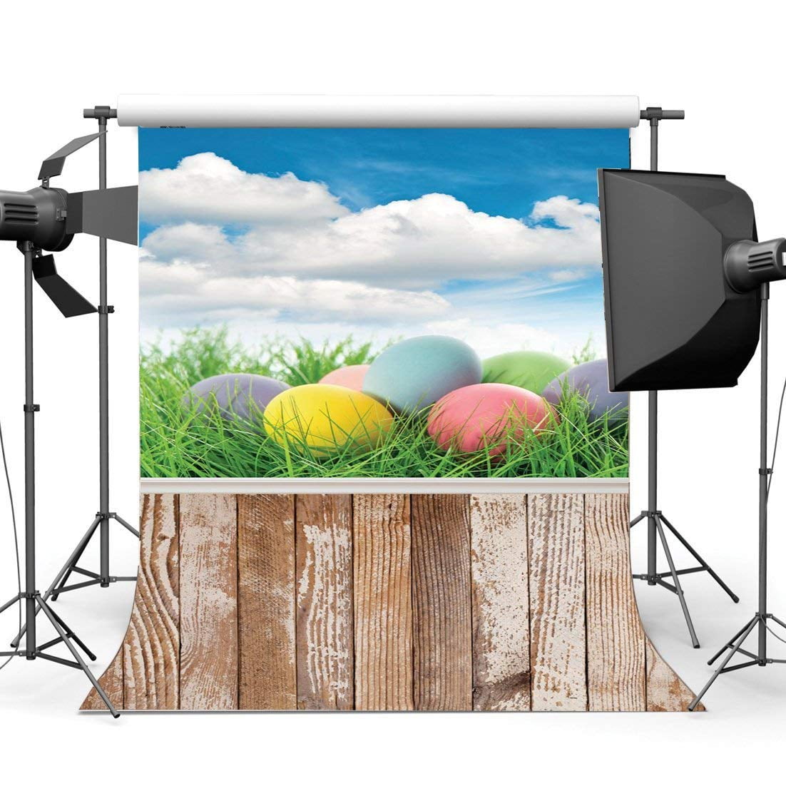 ABPHOTO Polyester 5x7ft Happy Easter Eggs Backdrop Green Grass Meadow ...