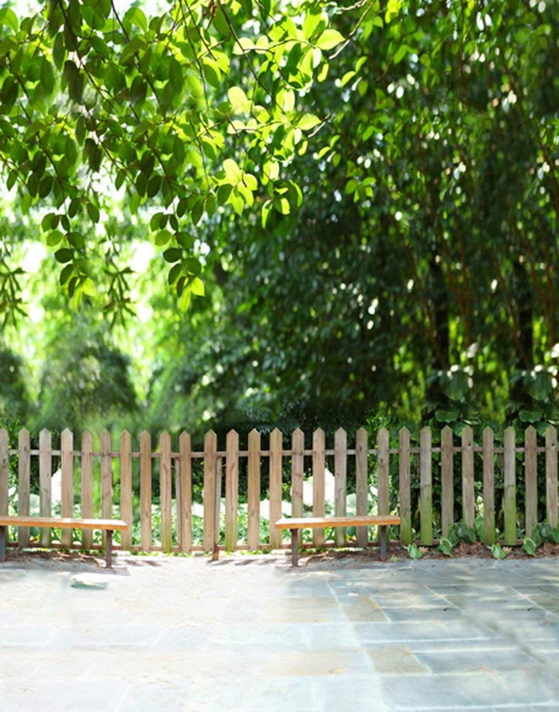 ABPHOTO Polyester 5x7ft Landscape Green Tree Fence Photography ...