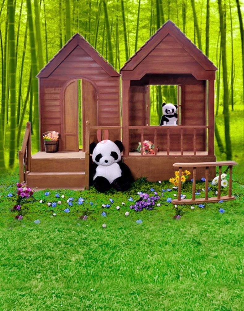 ABPHOTO Polyester 5x7ft Lawn Flowers Bamboo Panda Photography Backdrops ...