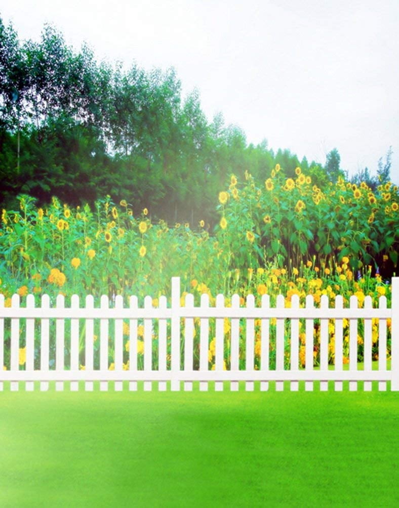 ABPHOTO Polyester 5x7ft Lawn Flowers Tree Fence Photography Backdrops ...