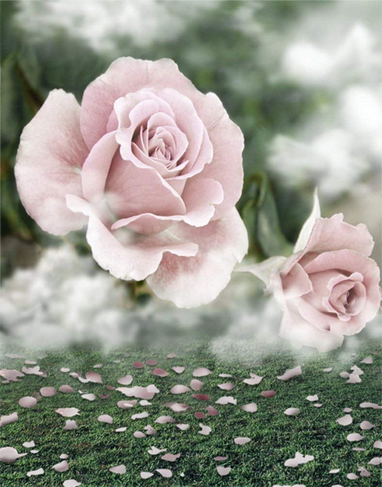 ABPHOTO Polyester 5x7ft Lawn Pink Flowers Photography Backdrops Photo ...