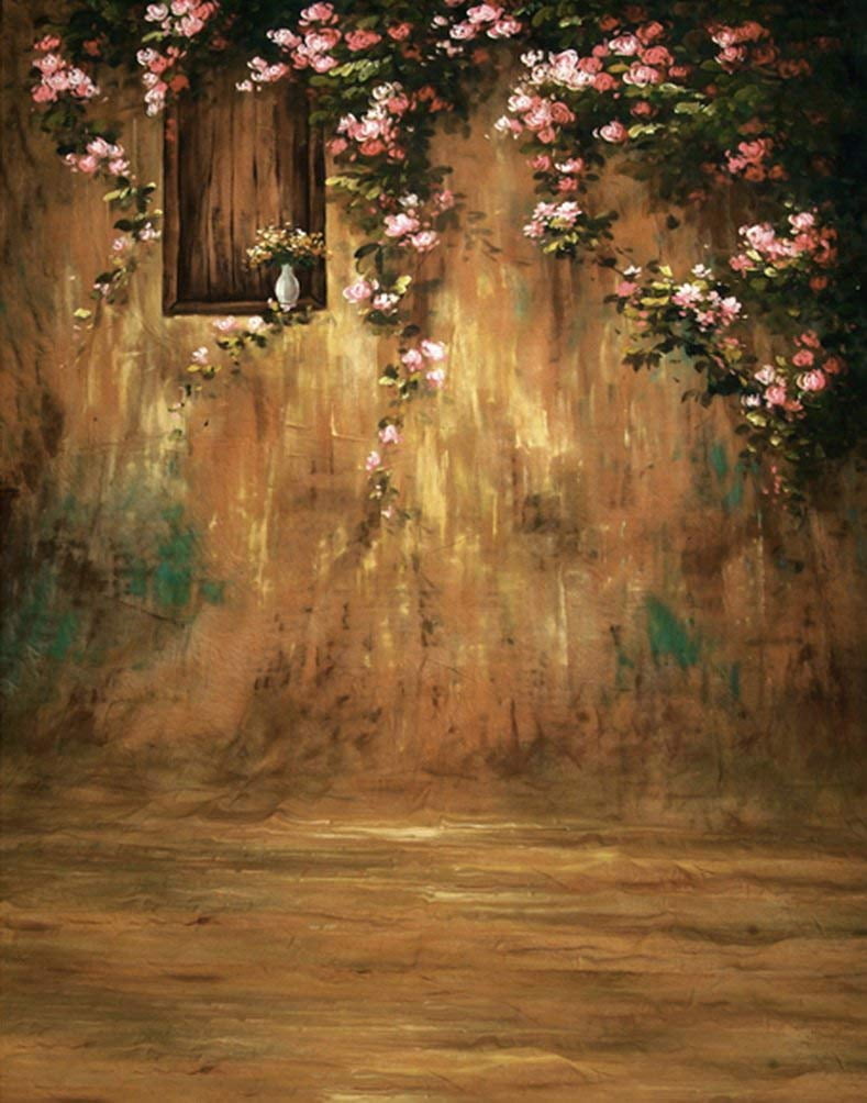 ABPHOTO Polyester 5x7ft Old House Pink Flowers Tree Painting ...