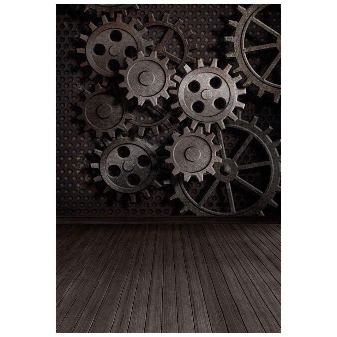 ABPHOTO Polyester 5x7ft Old Metal Gears Wall Obscure Wooden Floor ...