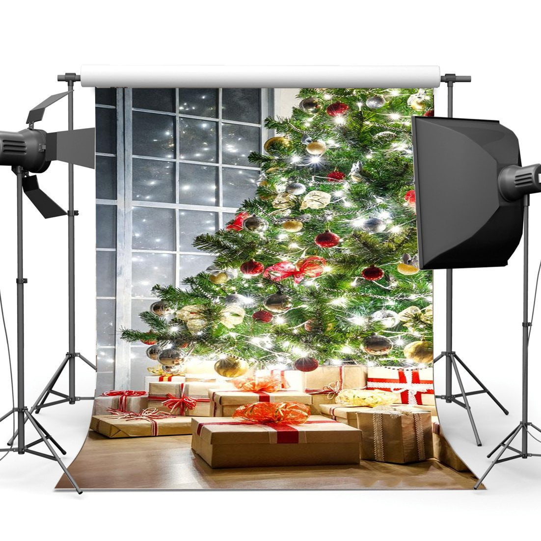 ABPHOTO Polyester 5x7ft Photography Backdrop Lit Christmas Tree Xmas ...