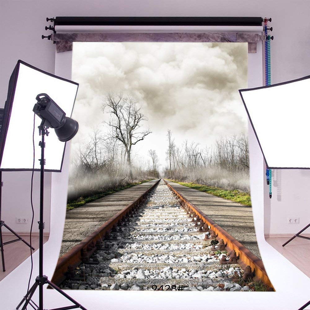 ABPHOTO Polyester 5x7ft Photography Backdrops Rural Railroad Tracks ...