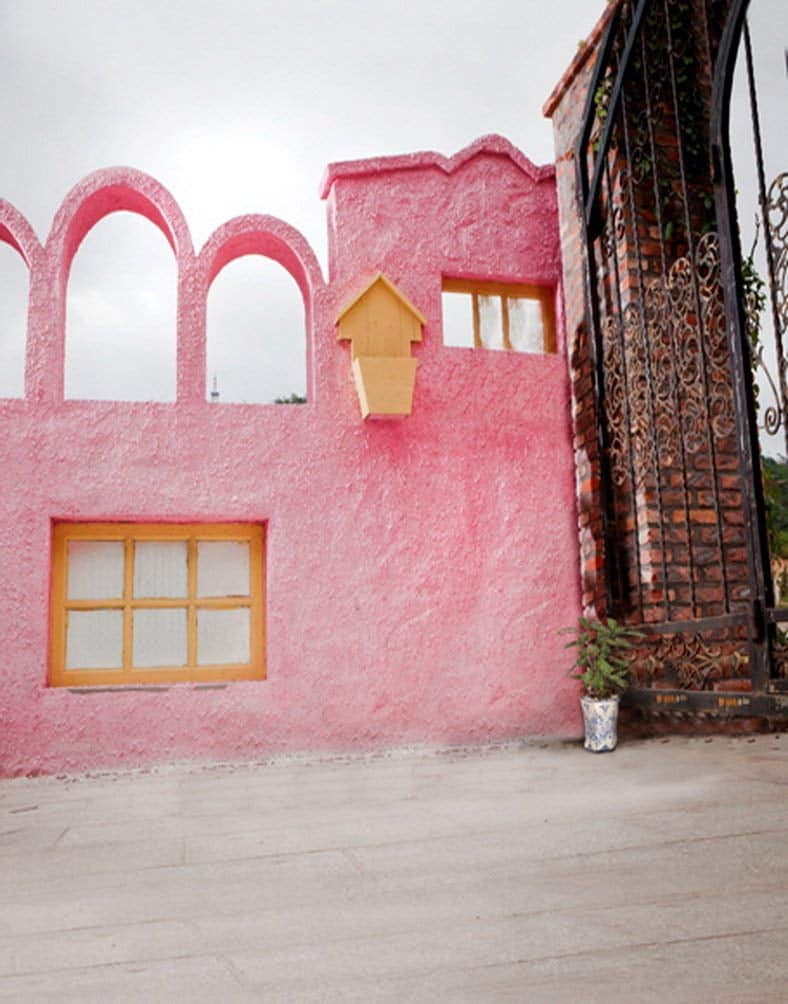 ABPHOTO Polyester 5x7ft Pink House Wooden Floor Photography Backdrops ...