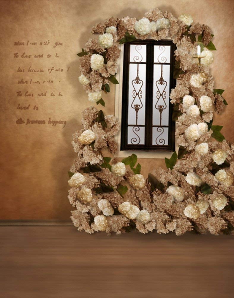 ABPHOTO Polyester 5x7ft Poem Wall Flowers Window Photography Backdrops ...